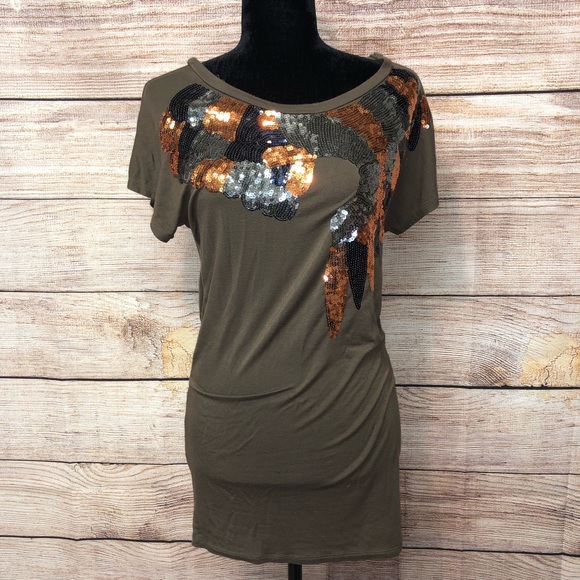 Daytrip | Tops | Daytrip Buckle Tunic Top Army Green Sequin | Poshmark